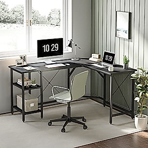 CubiCubi 59 x 47 inch L Shaped Gaming Desk with Storage Shelves, Corner Computer Desk for Home Office, Black