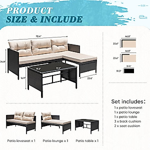 Greesum 3 Piece Patio Furniture Set Outdoor Wicker Rattan Sectional Sofa with Cushions & Coffee Table for Yard, Garden, Porch, Poolside, Light Beige