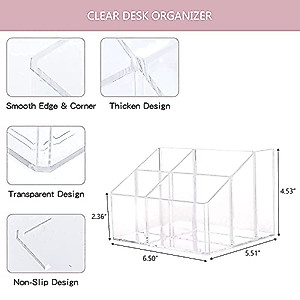Yesesion Clear Pen Holder, Pen Organizer for Desk, Pencil Cup for Office, School Supplies, Home, Art Stationery, Desktop Storage and Accessories for Card, Marker, Brushes, Makeup Caddy, 5 Compartment