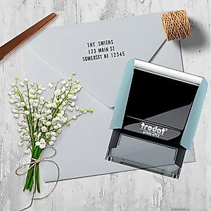 Trodat Printy 4912 Self Inking Pastel Blue Do it Yourself (DIY) 4 line Personalized Custom Message or Address Stamp kit with Black Ink, Impression Size: 3/4” x 1-7/8” inch