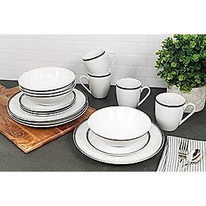 10 Strawberry Street Café Stripe 16 Piece Coupe Dinnerware Set, Black