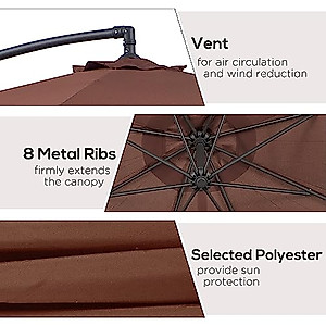 Outsunny 10' Cantilever Hanging Tilt Offset Patio Umbrella with UV & Water Fighting Material and a Sturdy Stand, Brown