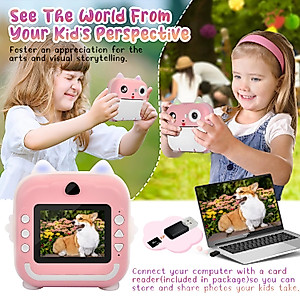 Kids Camera Instant Print Toddler Digital Camera with 1080P HD Video Camera, 2.4"IPS Screen Printing Instant Camera Birthday Gifts for Girls Boys 3-12, 48MP Camera with Phone Connected 32GB Card, Pink