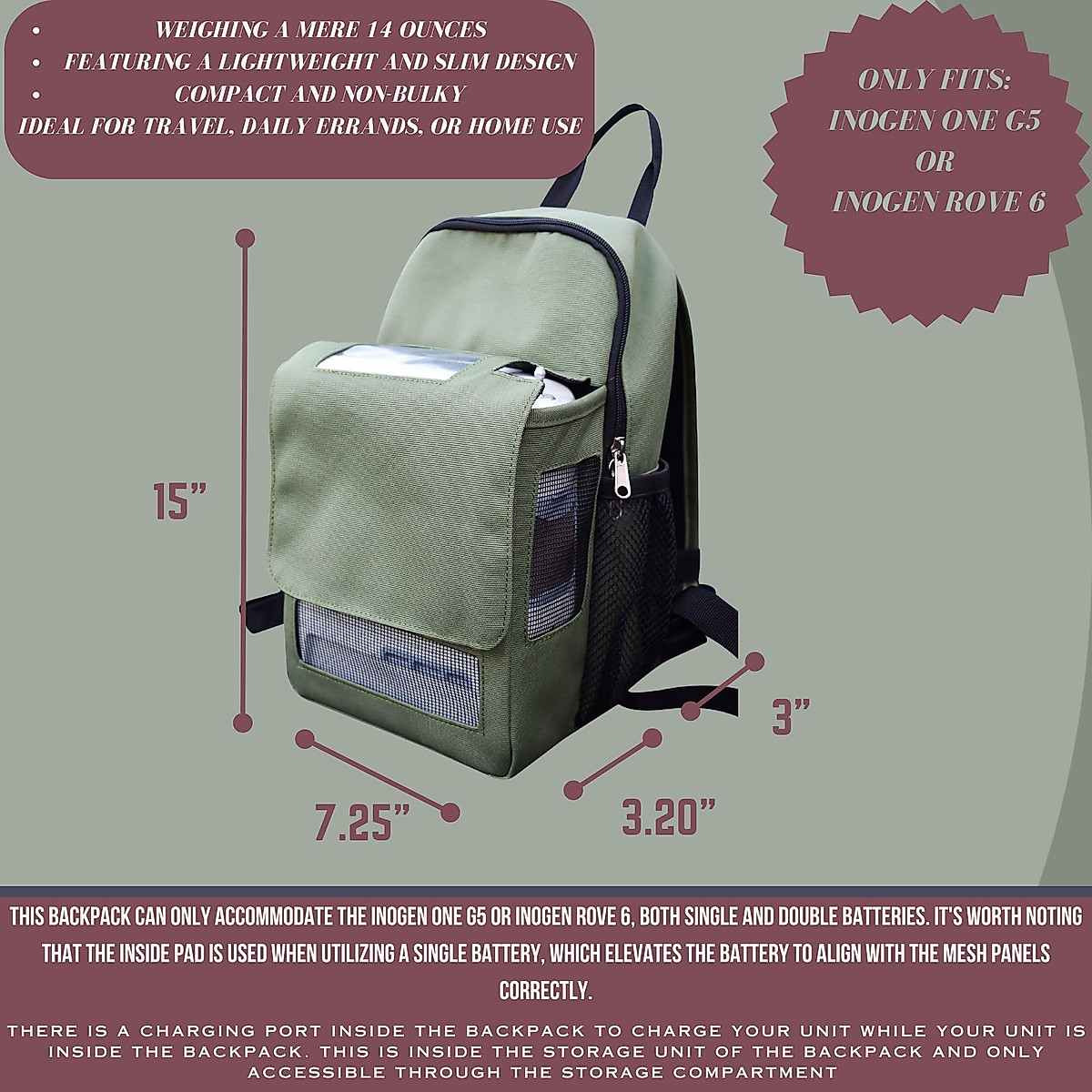 o2totes Inogen one G5 Backpack for Carrying Inogen G5 Accessories/Lightweight, Comfortable for Your Inogen G5 POC
