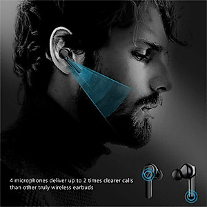 WPOW Wireless Earbuds,Noise Cancelling Earbuds Built-in 4 Mic, Bluetooth Headphones，IPX5 Waterproof, Deep Bass Bluetooth 5.1,Music Earbuds,Gaming Headphones