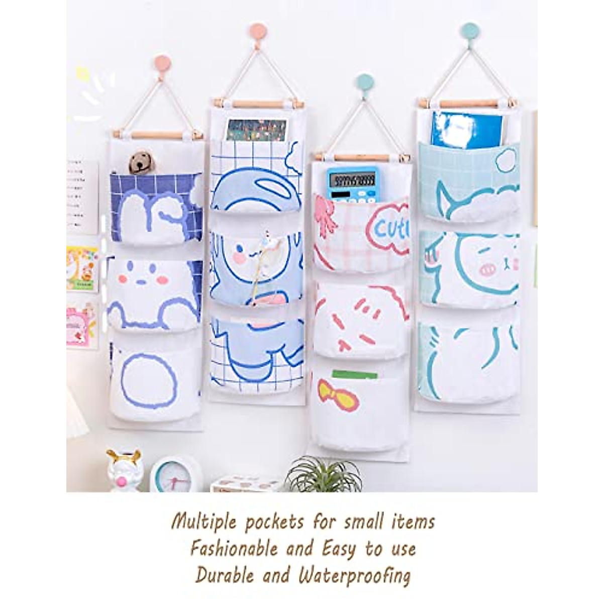 AARAINBOW 2 Packs Over The Door Storage Pockets,Hanging Storage Bags Organizer Linen Cotton Fabric Wall Door Closet 10 Pockets Home Organizer for Bedroom &amp; Bathroom (Purple Pattern, C)