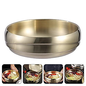 Luxshiny Double- Wall Insulated Stainless Steel Soup Bowl Insulated Bowls for Cereal Soup Ice Cream Rice Noodles Salad Kids Snacks 19. 5cm Gold