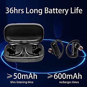 Dem.Lorida Wireless Earbuds Bluetooth 38hrs Play T60 Back Sport Earphones with LED Display Over-Ear Buds with Earhooks with Mic for Sport Running Workout Black