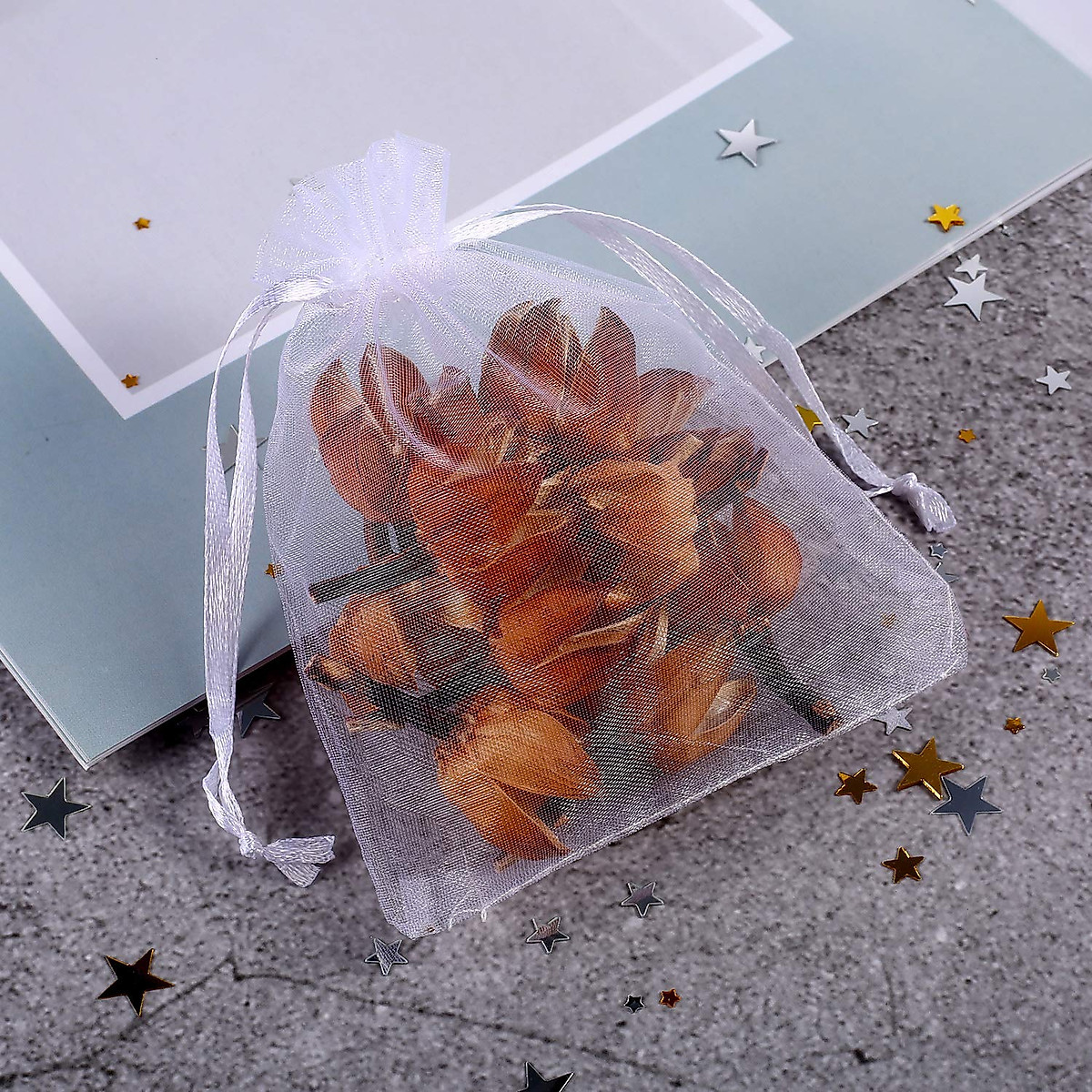 Mudder 50 Pack Organza Gift Bags Wedding Party Favor Bags Jewelry Pouches Wrap, 4 x 4.72 Inches (White)