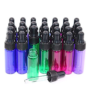 Furnido Dropper Sample Bottles For Essential Oils,5ml 35 Pack Multicolored Little Glass Dropper With Pure Dropper Sample Tubes&Black Screw Cap For Travel Perfume Aromatherapy Cosmetic Container