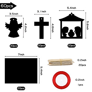 WATINC 80pcs Nativity Jesus Birth Scratch Paper Art Ornaments for Kids School Christmas DIY Religious Themed Party Magic Color Scratch Off Card Hanging Craft Jesus is The Reason for The Season