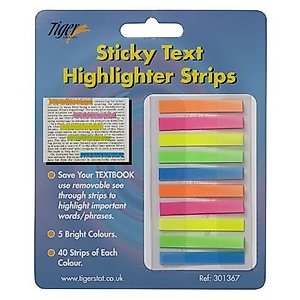 Tiger Stationery Sticky Neon Highlighter Strips Repositionable Memo Note Tabs X 200