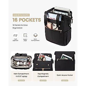 LOVEVOOK Laptop Backpack for Women Men, 15.6 Inch Work Backpacks Purse with USB Port, Waterproof Nurse Teacher Bag, Wide Open Business Travel Computer Backpack, Convertible College Tote Daypack