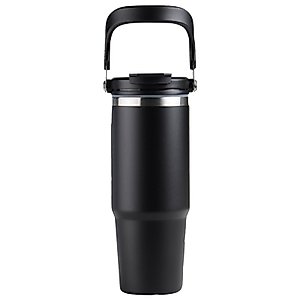 SENSO® Venture DuoFlow 30 oz Vacuum Insulated Stainless Steel Travel Tumbler - Double-Wall Insulated with Copper Lining, Flip-Top Lid, and Handle (BLACK)