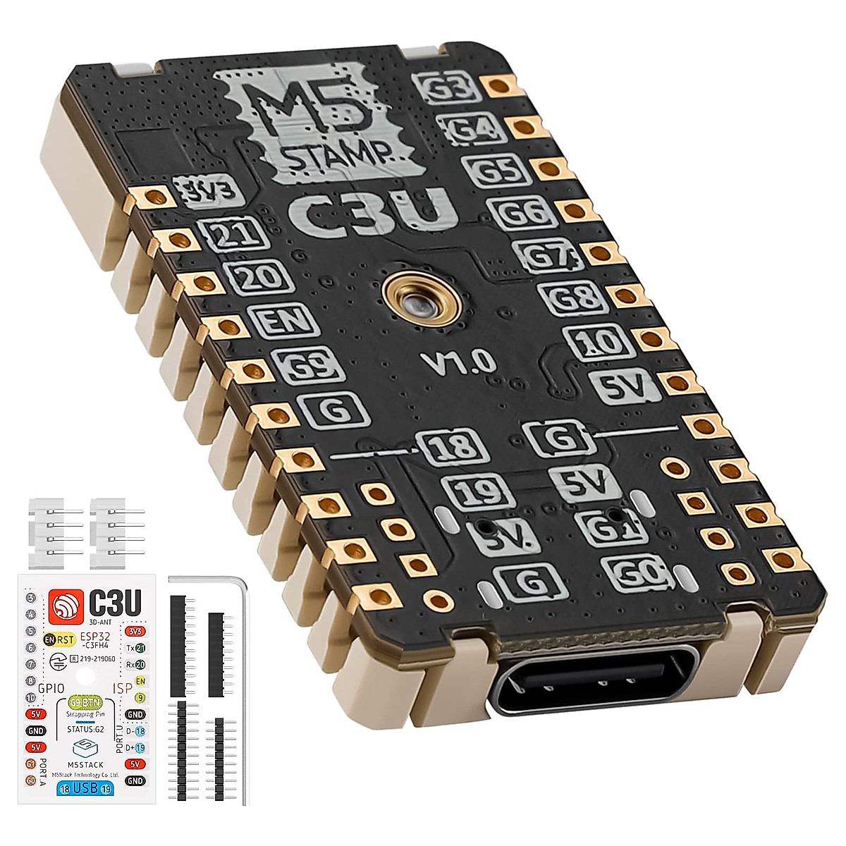 MakerFocus M5Stack M5Stamp C3U Development Kit: 2pcs ESP32-C3 Wi-Fi IoT Development Board Microcontroller for Industrial, Smart Home, wearables, DIY Supports Ar duino ESP32-IDF