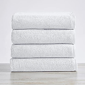 Great Bay Home 100% Cotton Quick-Dry Bath Towel Set (30 x 52 inches) Highly Absorbent, Textured Popcorn Weave Bath Towels. Acacia Collection (Set of 4, Optic White)