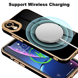 Lafunda Compatible with iPhone Xr Case, Cute Luxury Plating for Women Girls Elegant Golden Edge Pretty Shockproof TPU Bumper Cover with Silicone Camera Protective Phone Case for iPhone Xr, Black