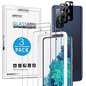 OMOTON [3+2 Pack] Samsung Galaxy S20 FE 5G Screen Protector & Camera Lens Protector, Tempered Glass/Guide Frame/High Definition/9H Hardness