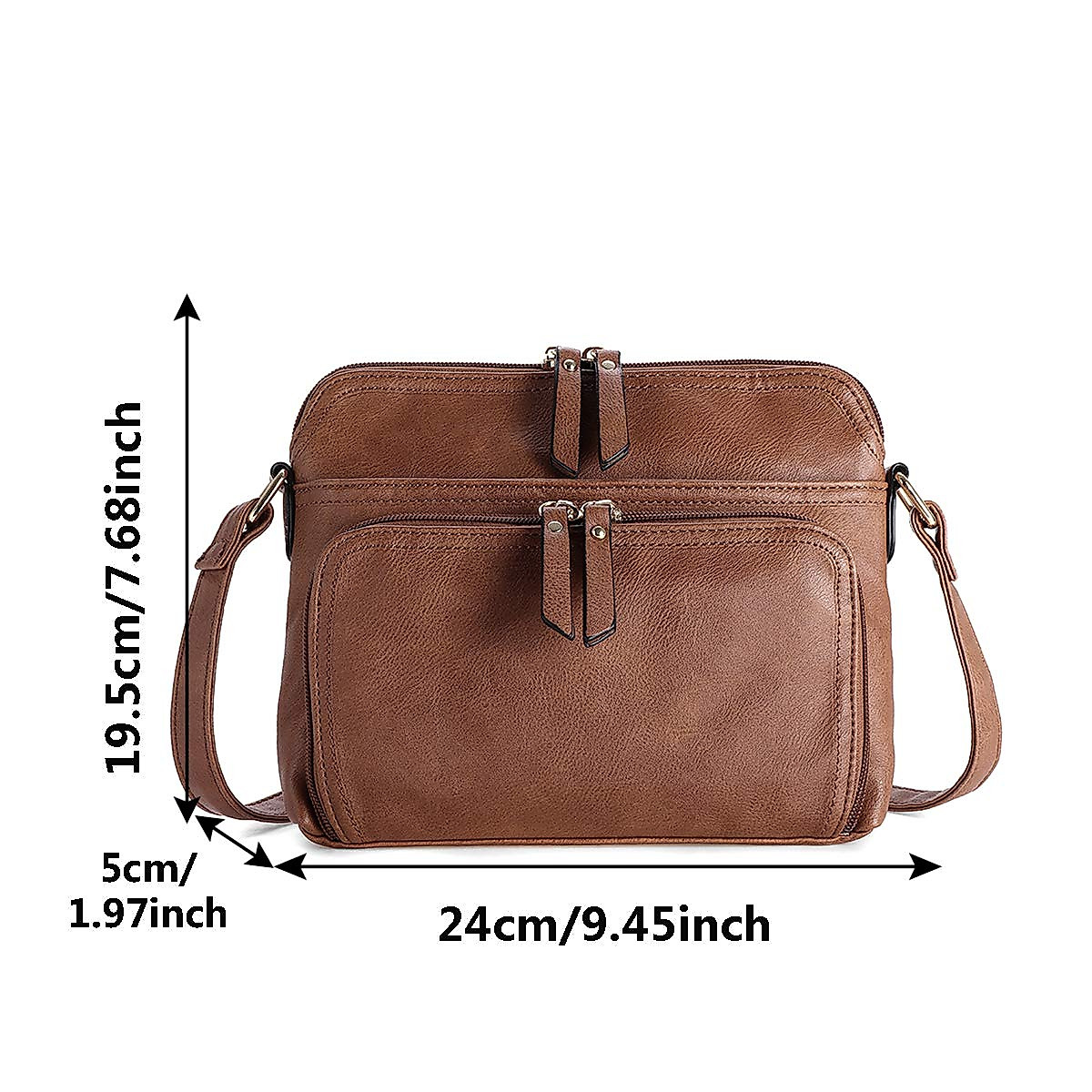 OB OURBAG Solid Multi-pockets Casual PU Leather Crossbody Shoulder Bags for Women (Brown)