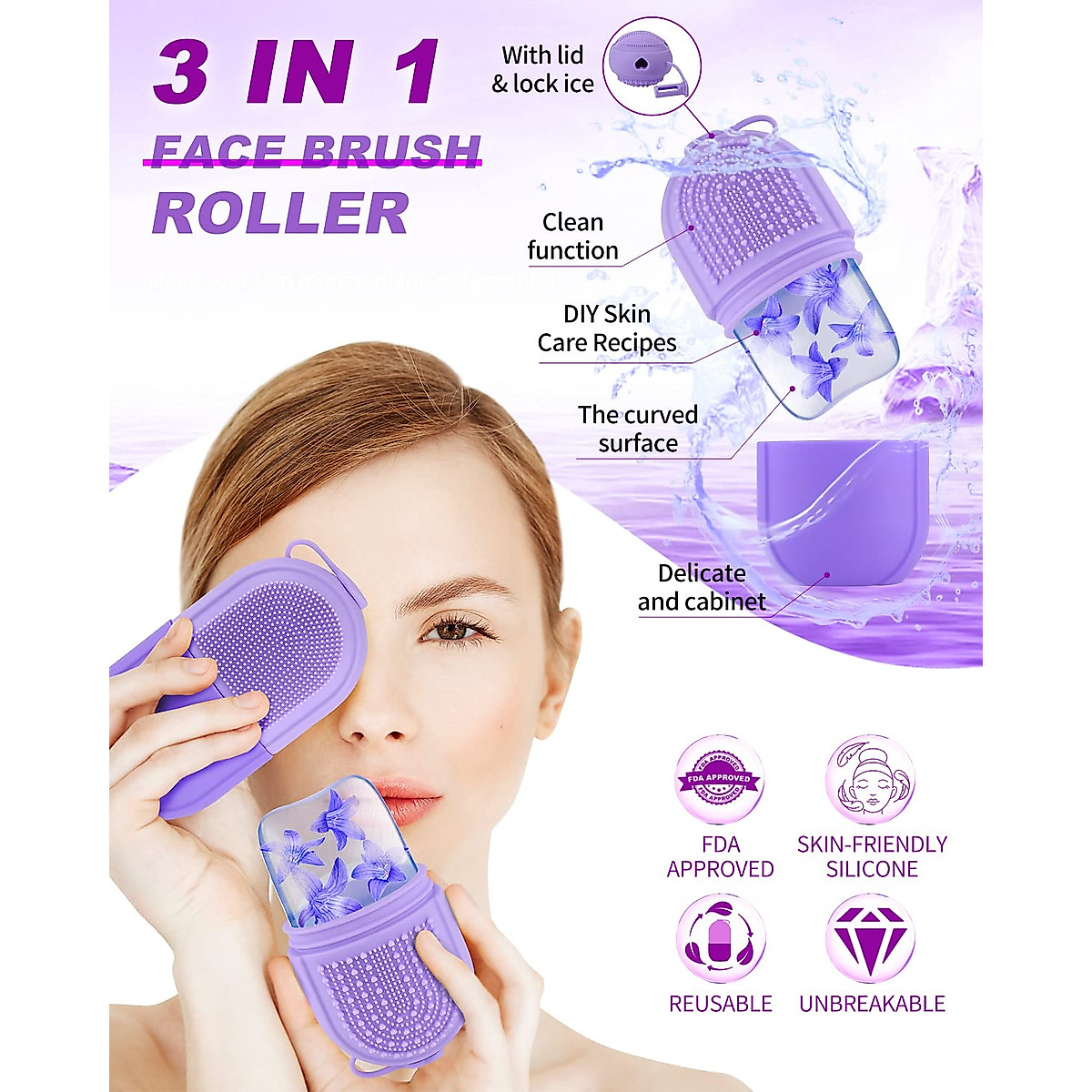 MYSEXY Ice Roller for Face & Eye, Beauty Facial Ice Rollers Ice Holder Mold Face Puffiness Relief Massage Skin Care Tools for Brighten Lubricate Shrink Pores Remove Fine Lines (Purple)