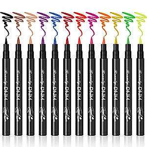 LOKFAR 12 Colors Matte Liquid Eyeliner Colorful Set, Matte Liquid Colorful Eye-Liner Pen Neon Colored Eyeliner Eye Makeup, Long Lasting Water-Proof Smudge-Proof Smooth Liquid Eyeliner Pen -#A