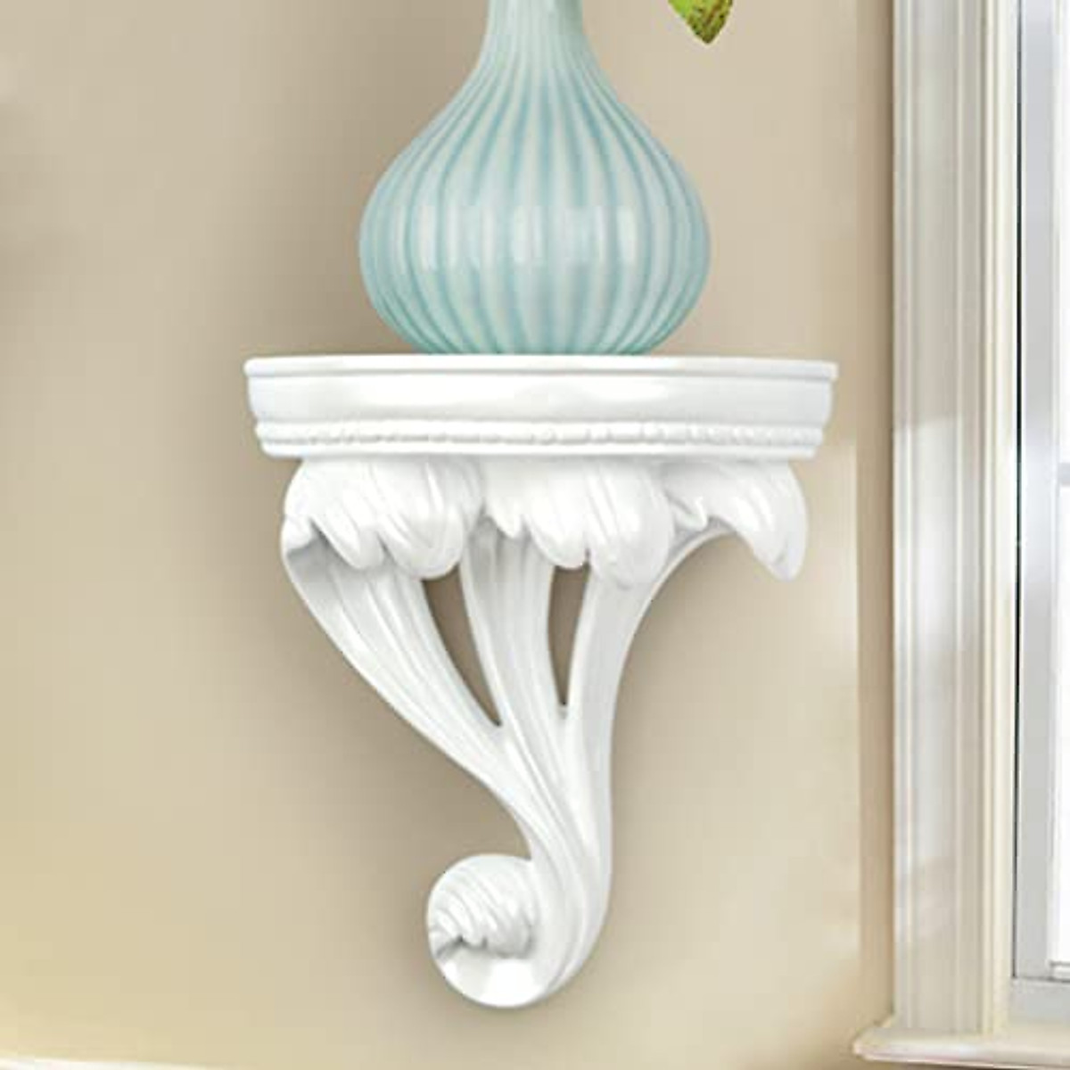 Cabilock Wall Floating Shelf Retro Baroque Resin Flower Pot Stand Planter Bracket Decorative Display Hollow Shelf Wall Art Decoration for Bedroom Bathroom Kitchen