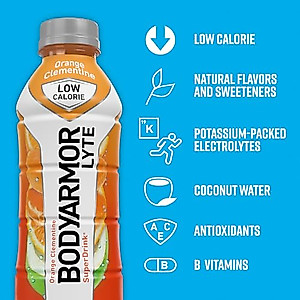 BODYARMOR LYTE Sports Drink Low-Calorie Sports Beverage, Orange Clementine - Orange Citrus, Flavors With Vitamins, Potassium-Packed Electrolytes, Perfect For Athletes, 16 Fl Oz (Pack of 12)