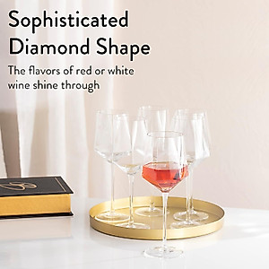 Frost Living Wine Glasses Set of 6 - Long Stem Crystal Hexagon Shaped Wine Glass Set - Large, Beveled, Diamond Shape Sides Lets Wines Breathe