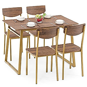 JOMEED 5 Piece Dining Table Set for 4 Kitchen Table and Chairs for 4 Space Saving Metal and Wood Rectangular Dining Table with Chairs Perfect for Dining Room, Kitchen and Small Spaces