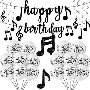 60 Pieces Music Theme Party Decorations Set Include Music Note Latex Balloons Music Note Foil Balloons Music Note Banner Music Note Hanging Swirls for Birthday Party Wedding Supplies (Classic Style)
