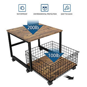 PUNCIA 19.7x19.7in Mobile Mini Fridge Stand with Large Capacity Storage Beverage Refrigerator Table with Wheels Rolling Compact Fridge Cart Heavy Duty Appliance Platform with Basket for Home Office