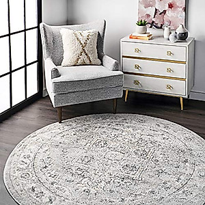 nuLOOM Transitional Medallion Gena Area Rug, 6' Round, Light Grey