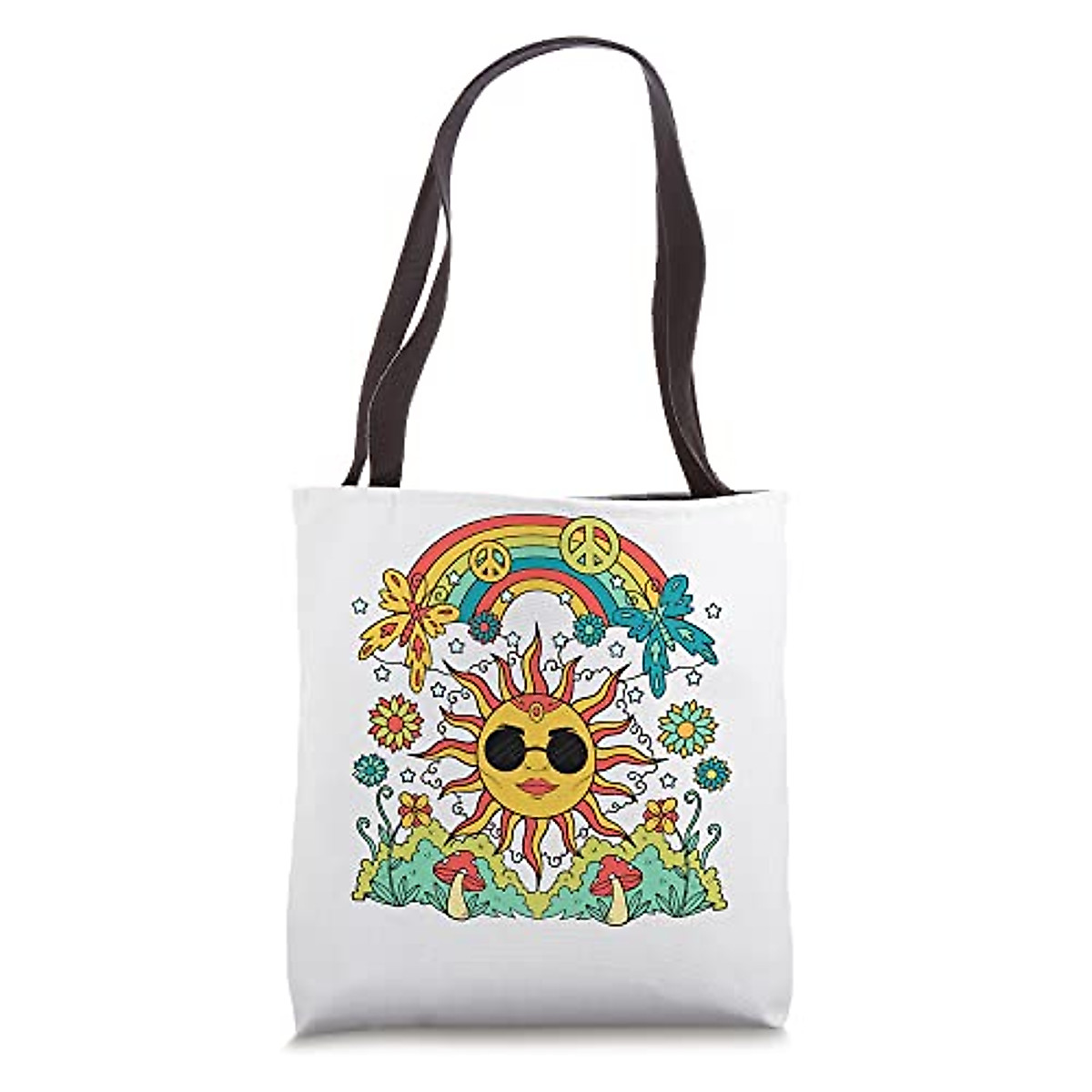 Hippie sun and mushrooms groovy retro Tote Bag