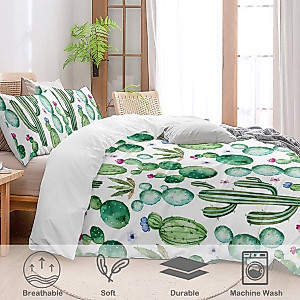 ARIGHTEX Cactus Bedding Cactus Duvet Cover Summer Plant Bed Set Nature Duvet Cover Set Bright Dorm Bedding (Full)