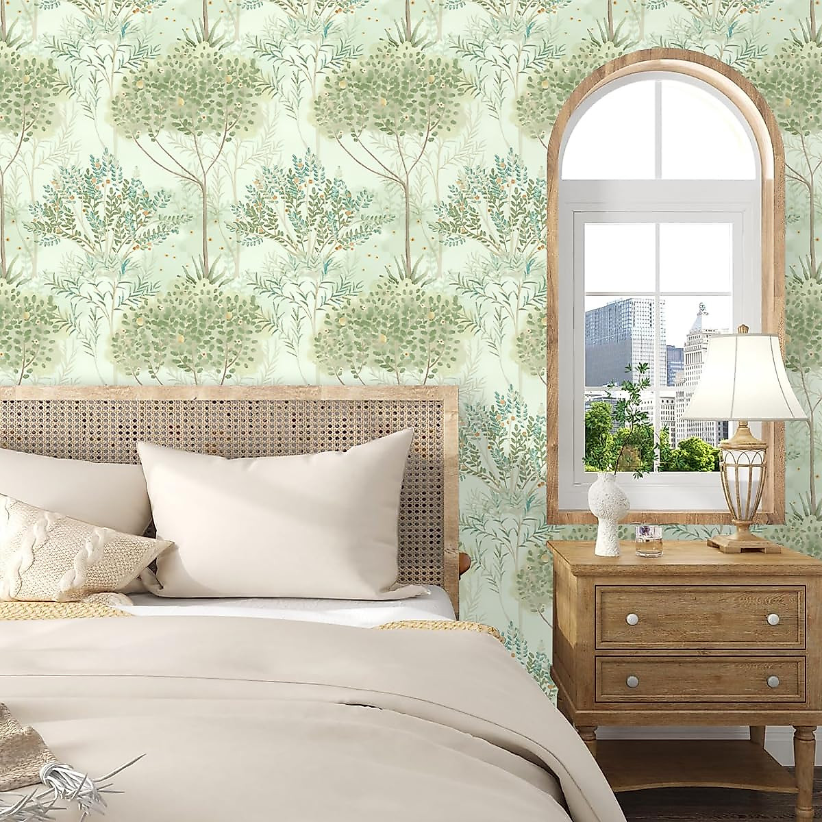 Livebor Floral Peel and Stick Wallpaper Green Floral Contact Paper 17.7inch x 118.1inch Tree Wallpaper Peel and Stick Green Floral Wallpaper for Bedroom Self Adhesive Removable Wall Paper Decorative