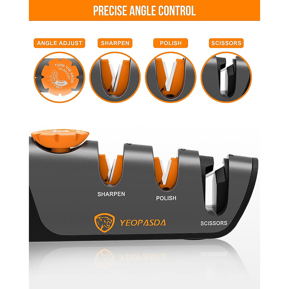 Kitchen Knife Sharpener Tool 6 Adjustable Sharpening Angle 14/16/18/20/22/24° Premium Manual & Handheld Knife Sharpener for Kitchen Knives Pocket Knife Sharpener