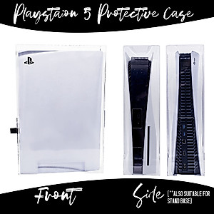 Acrylic Protective Case for PS5 Console, Transparent Plexiglass Dust Cover Case Custom Designed for PlayStation 5 Console Disc Edition, Precise cutting of easy-to-access Cable Ports