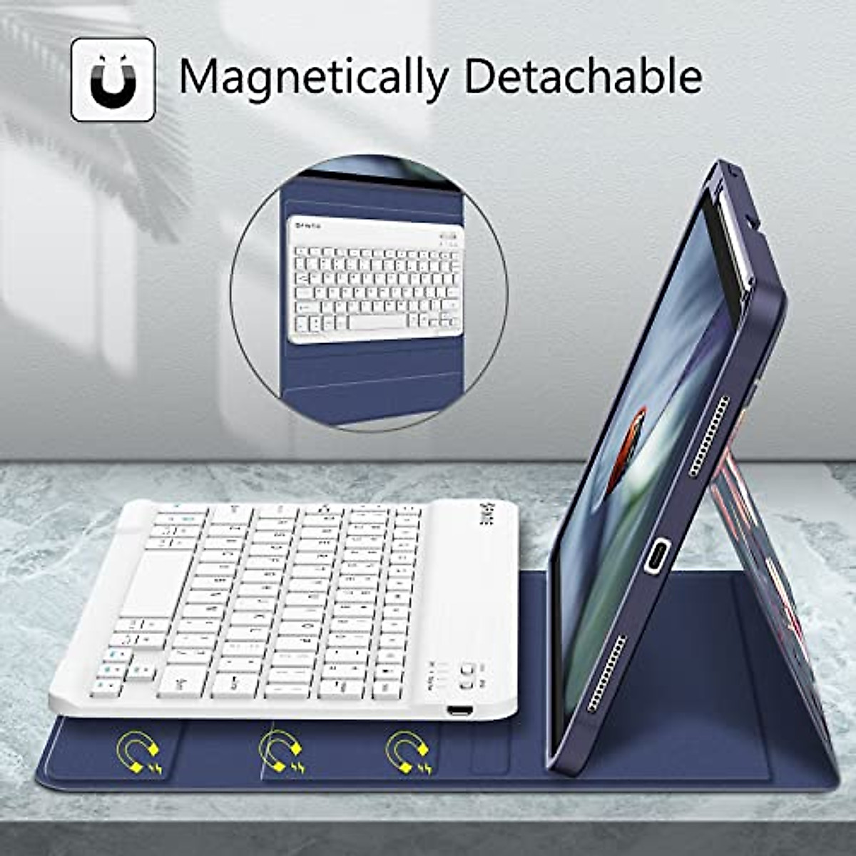 Fintie Keyboard Case for iPad 10th Generation 10.9 Inch Tablet (2022 Release) with Pencil Holder - Soft TPU Back Cover with Magnetically Detachable Bluetooth Keyboard, Blooming Hibiscus