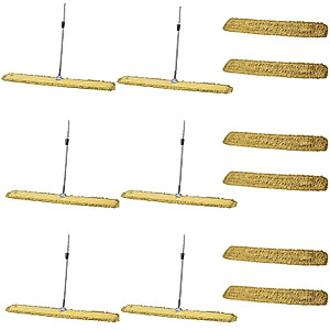 48 Inch Yellow Dust Mop with Metal Handle and 48 Inch Dust Mop Refill Bundle - 6 Mop Sets and 6 Refills