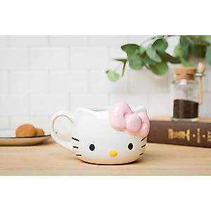 Silver Buffalo Sanrio Hello Kitty Pink Bow Ceramic 3D Sculpted Mug, 20 Ounces