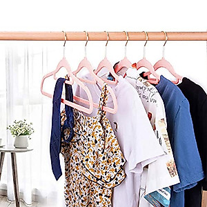 BBFISH Premium Velvet Hangers Home Non-Slip Clothes Hanger 50 Pack Ultra Thin Space Saving with 360° Swivel Rose Gold Hook Strong and Durable Coat Hangers (Pink)