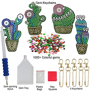 BRASS TACKS KITS FOR CRAFTY KIDS Gem Painting Kit- Make Your Own Keychains- Diamond Art Painting by Numbers (Cactus)