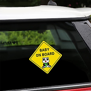 Dreothy 2PCS Baby on Board Sticker for Cars Funny Cartoon Panda Baby On Board Sign Safety Warning Decals Car Styling Waterproof Window Bumper Vinyl Car Stickers (Panda)