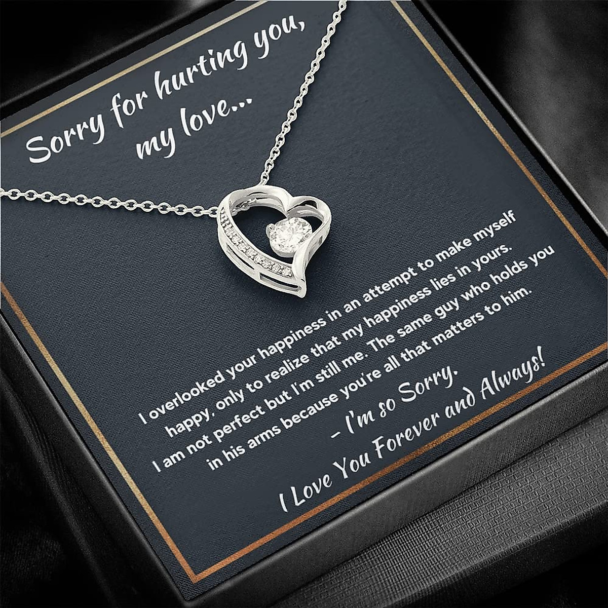 FG Family Gift Mall Im Sorry Gifts For Her, Apology Gifts For Her, I Love You I'm Sorry Gift, Giant Sorry Forgiveness Necklace with Message Card and Gift Box (Standard Box, Happiness)