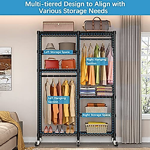 VIPEK R4i Portable Closets Heavy Duty Garment Rack Adjustable Rolling Clothes Rack with 6 Tiers Metal Wire Shelving, Double Rods, Lockable Wheels, Freestanding Wardrobe Closet Storage Rack, Black
