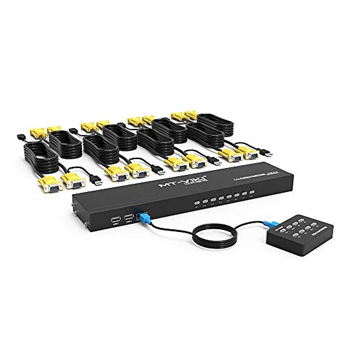 MT-VIKI KVM Switch 8 Port, 8X1 Rackmount KVM Switch VGA, Included 8 2-in-1 KVM Cables & Wire-Desktop Selector, Fit 1U 19'' Rack
