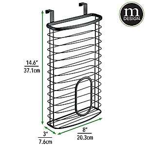 mDesign Steel Hanging Cabinet Storage Organizer Holder for Kitchen, Pantry - Holds Plastic, Sandwich, Garbage, Grocery and Trash Bags; Wrap, Foil, Pack - Spira Collection - Black