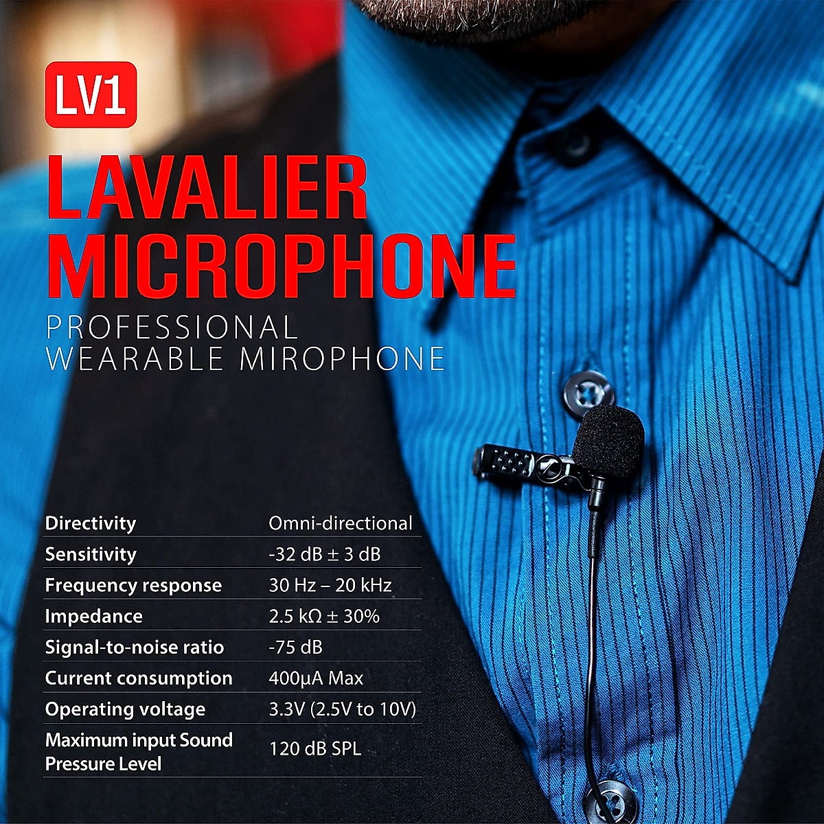 Xvive LV1 Lavalier Microphone Lav Mic Omni-Directional Lapel Microphone for Wireless Lavalier Microphone,Audio Recorder