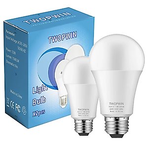 TWOPWIN Garage Door Opener Light Bulbs, 12W High Brightness 1500LM, Minimize Interference LED Light Bulbs for Garage Door Opener, FCC Listed, 6000K Cool White Bright LED Light Bulb, E26 Base, 2PK
