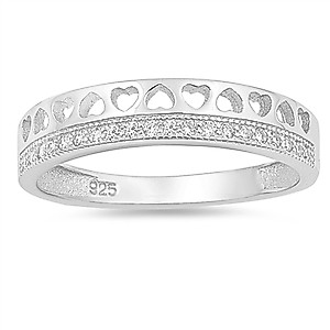 Clear CZ Cutout Heart Tiara Purity Ring New .925 Sterling Silver Band Size 10